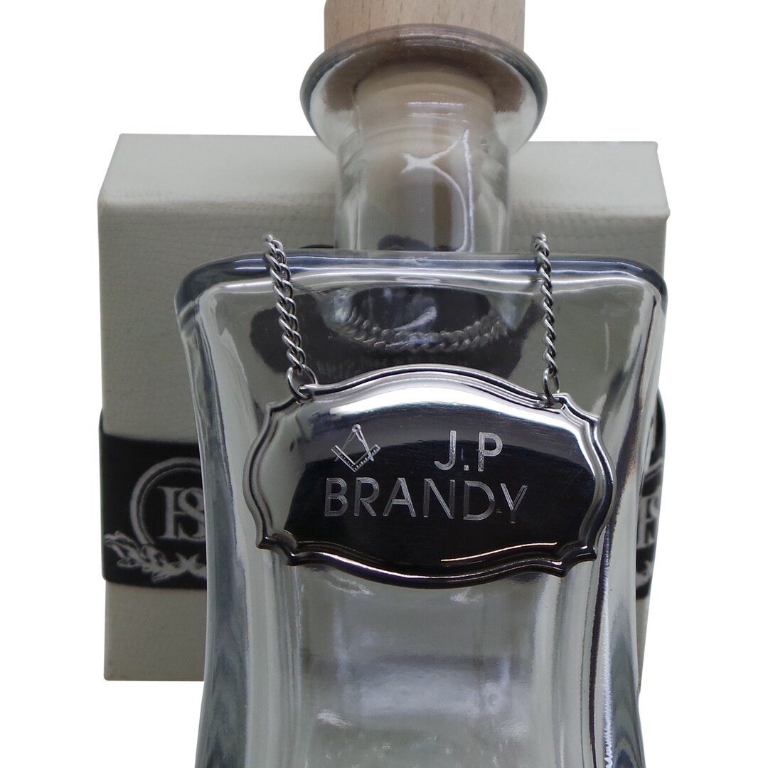 Personalised Masonic Bottle Silver Tag Label Engraved With Chain Whisky ...