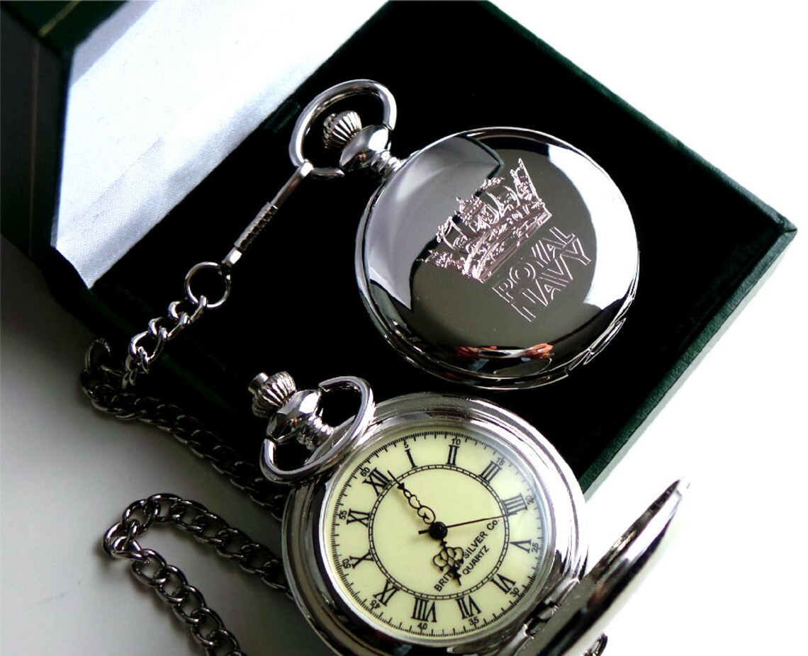 Royal Navy Silver Plated Pocket Watch With Crest to Front of Full ...