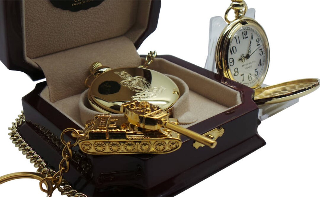 The Queens Royal Hussars Personalised 24k Gold Plated Pocket Watch and ...