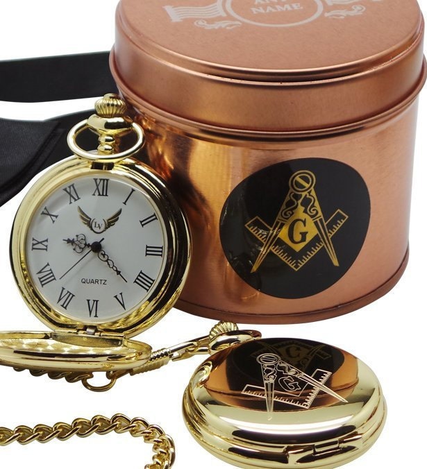 Freemasons Masonic Pocket Watch 24k Gold Clad Full Hunter Emblem Crest ...