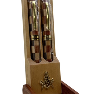 Freemason Luxury Double Pen Set Desk Stand Executive Wood Ballpoint ...