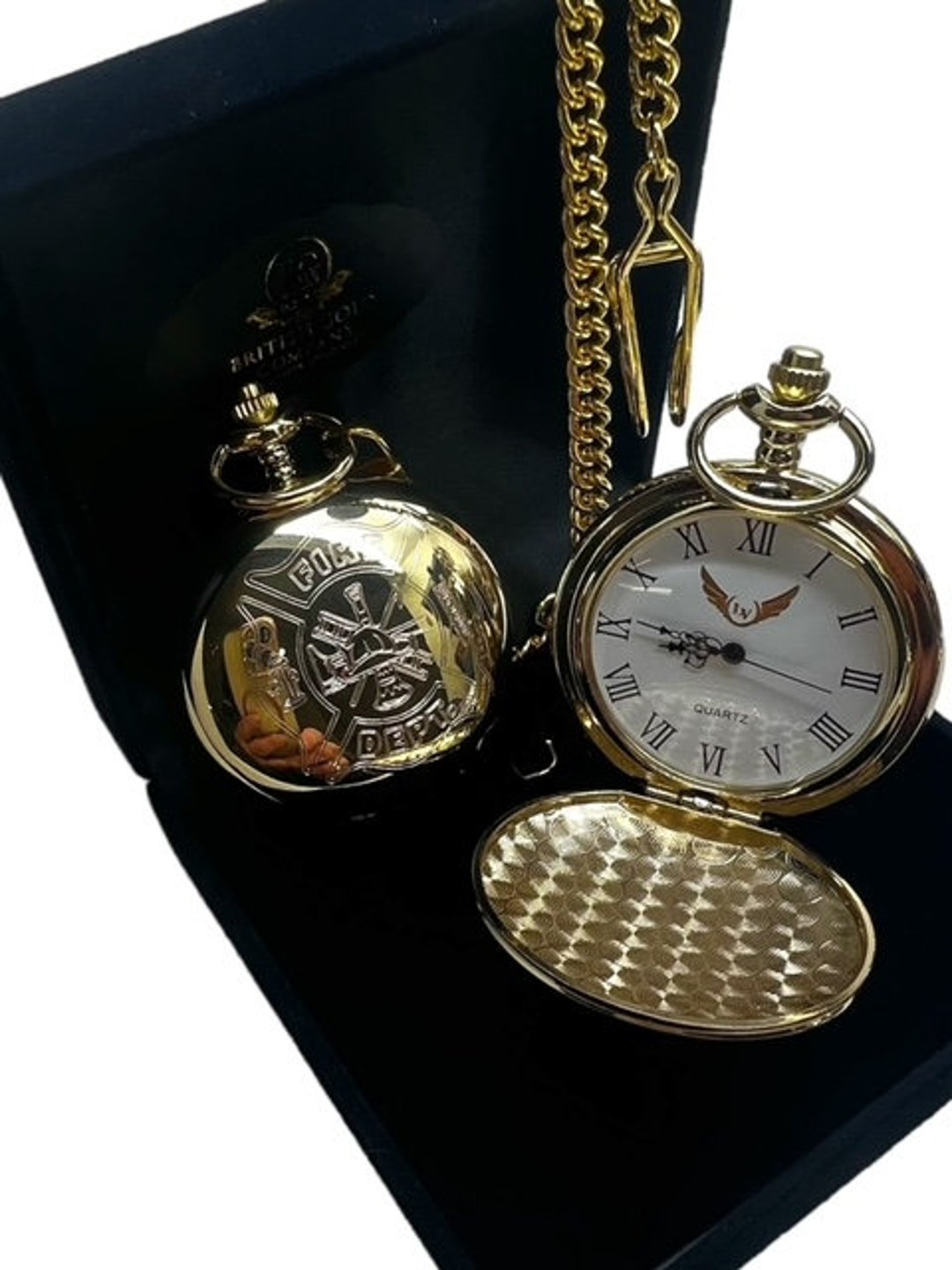 Firefighter Gold Personalised Pocket Watch in Luxury Gift Box Case ...