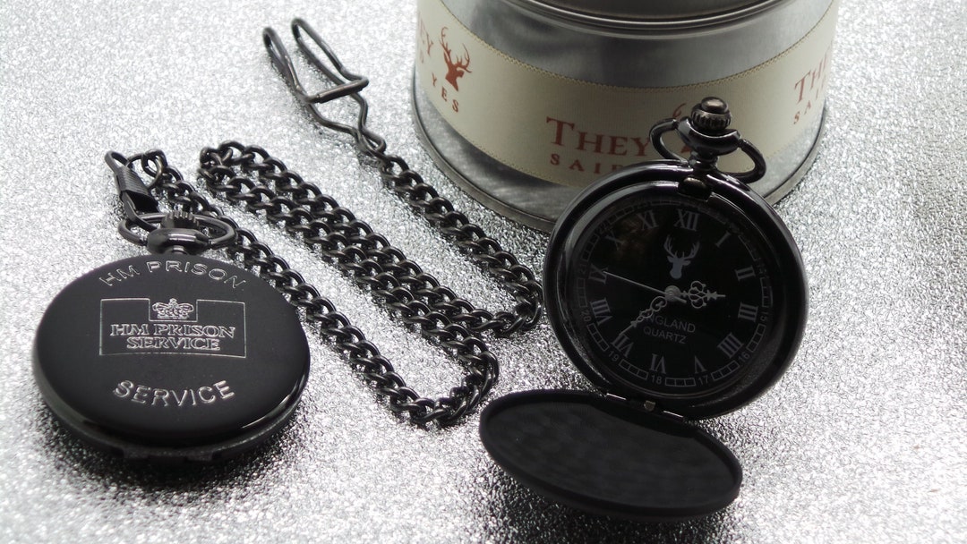 Personalised HM PRISON Pocket Watch Engraved Luxury Gift Warder Jail ...