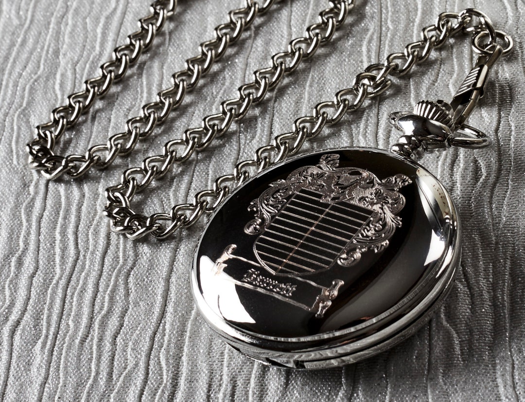 Coat of Arms Silver Pocket Watch in Luxury Gift Metal Case Custom ...