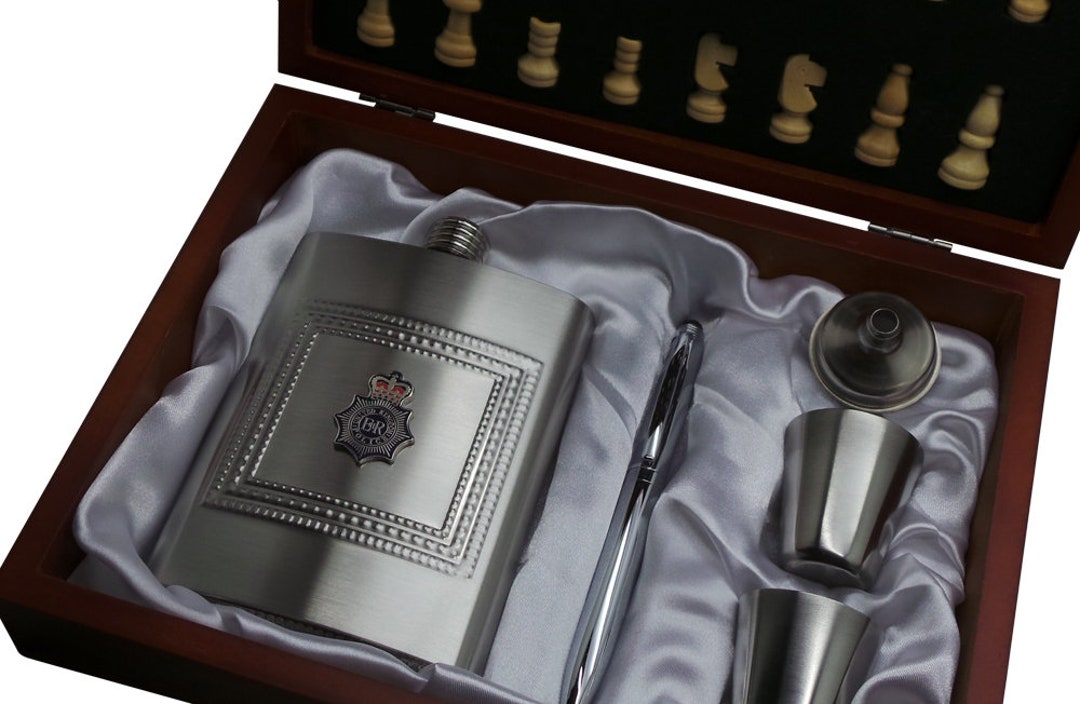 Personalised Police Hip Flask Pen Chess Set Shot Glasses Engraved ...