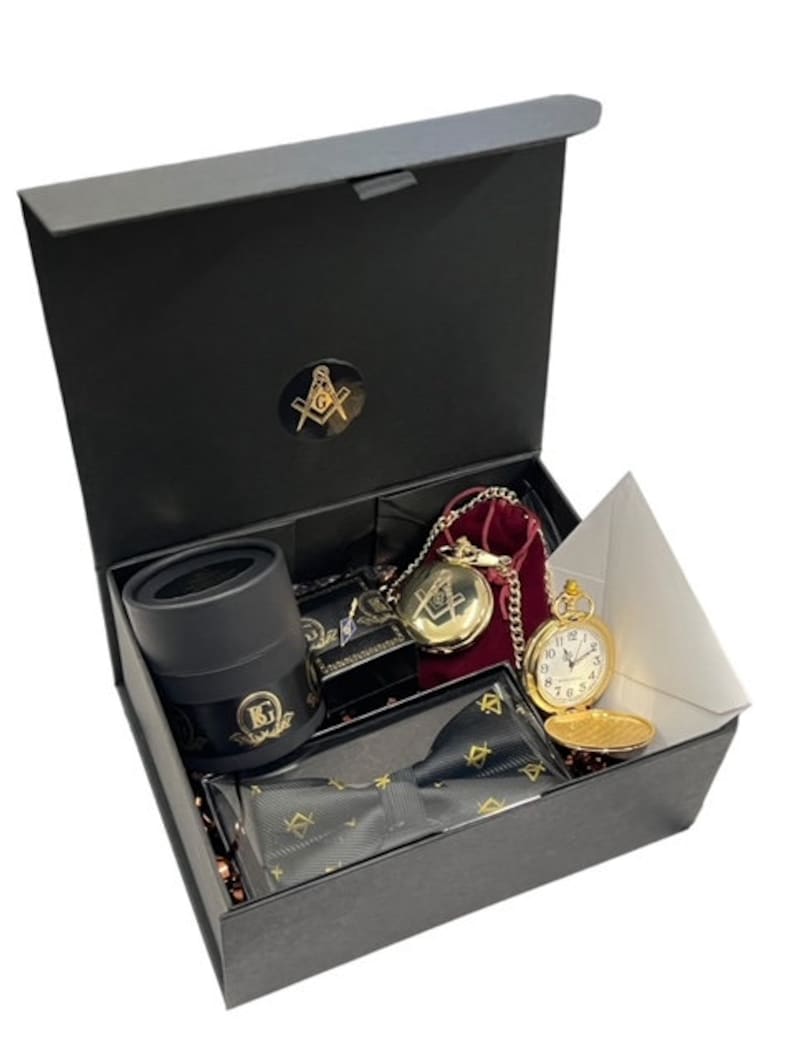 Masonic Gift Hamper Personalised Engraved Gold Pocket Watch Lapel Pin ...