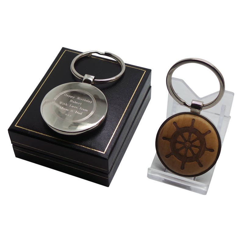 Ships Wheel Keyring Personalised Silver OR Gold Engraved Keychain Gift ...