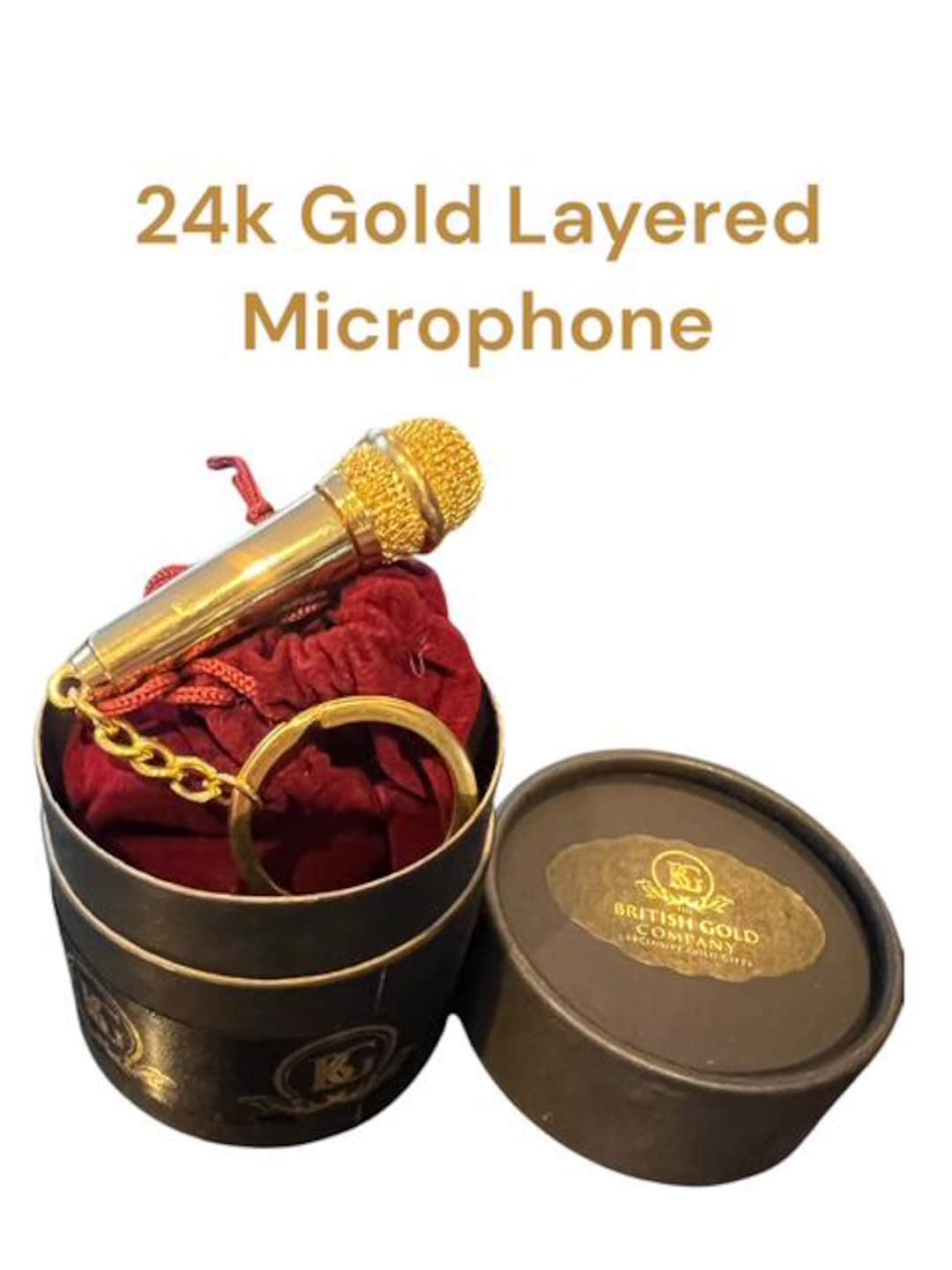 Microphone Keychain Pure 24K Clad Gold Key Ring Mic Keyrin Luxury Case ...