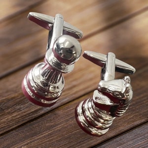 Chess Set Cufflinks Set Pure Silver Clad King and Pawn Chess Pieces ...