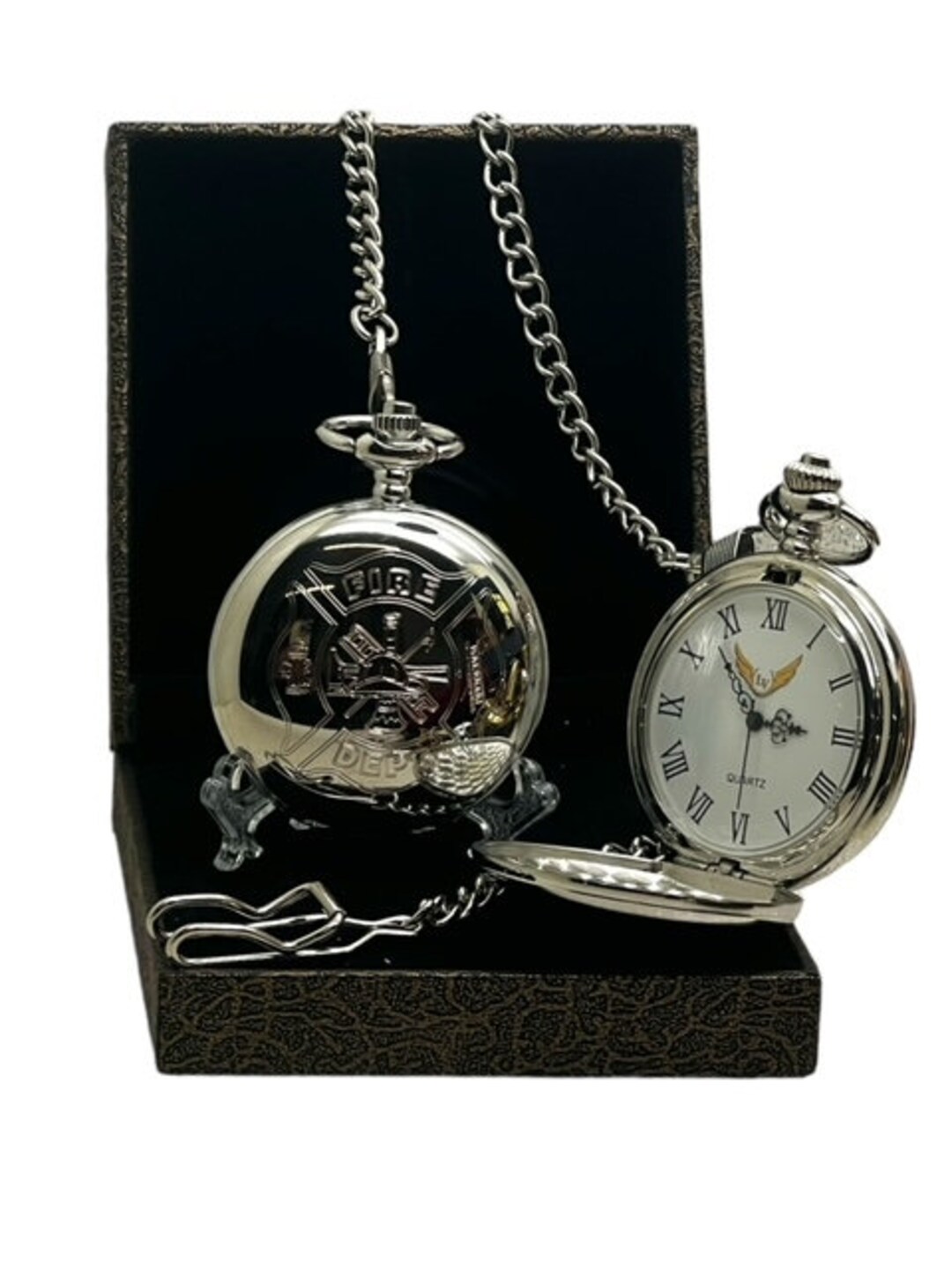 Fire and Rescue Pocket Watch SILVER Luxury Gift Box Brigade Fireman ...