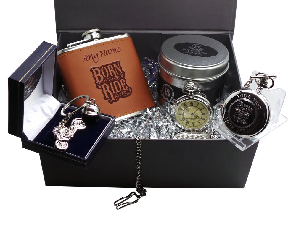 Biker Gifts Hamper Personalised Pocket Watch Hip Flask | Etsy