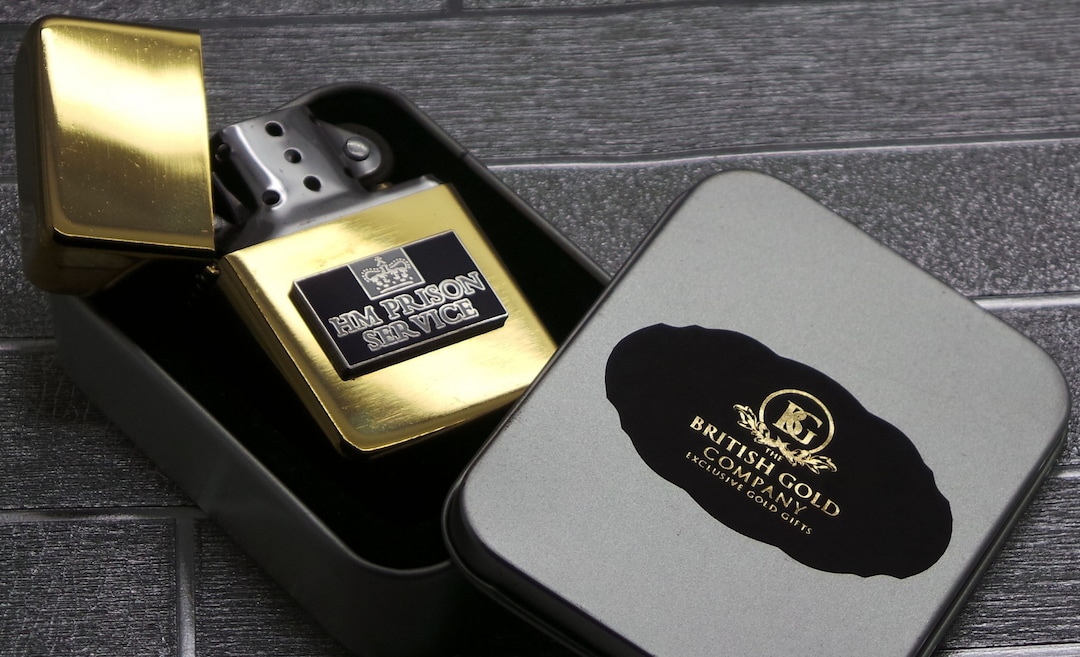 HM Prison Service Personalised Engraved Cigarette Lighter Gold With ...