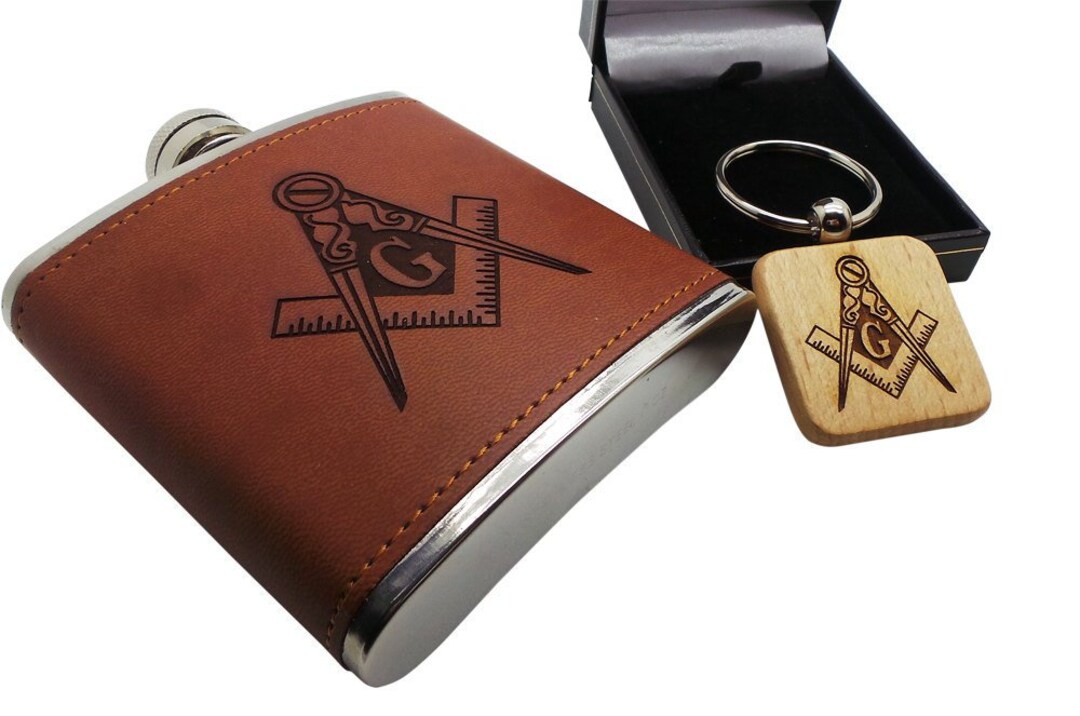 Freemason Engraved Personalised Masonic Hip Flask and Keyring Keychain ...