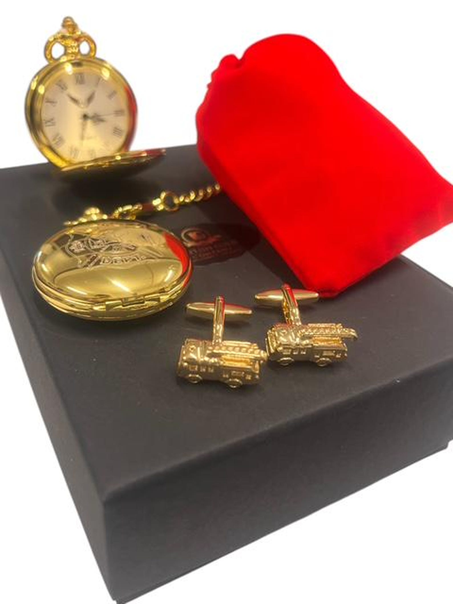 Personalised Firefighter Pocket Watch and Engine Cufflinks in Luxury ...