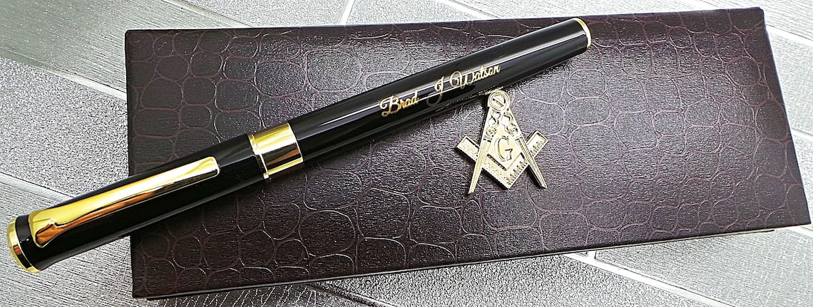 Masonic Freemasons 24k Gold Clad Engraved Masonic Black Ink Rollerball ...