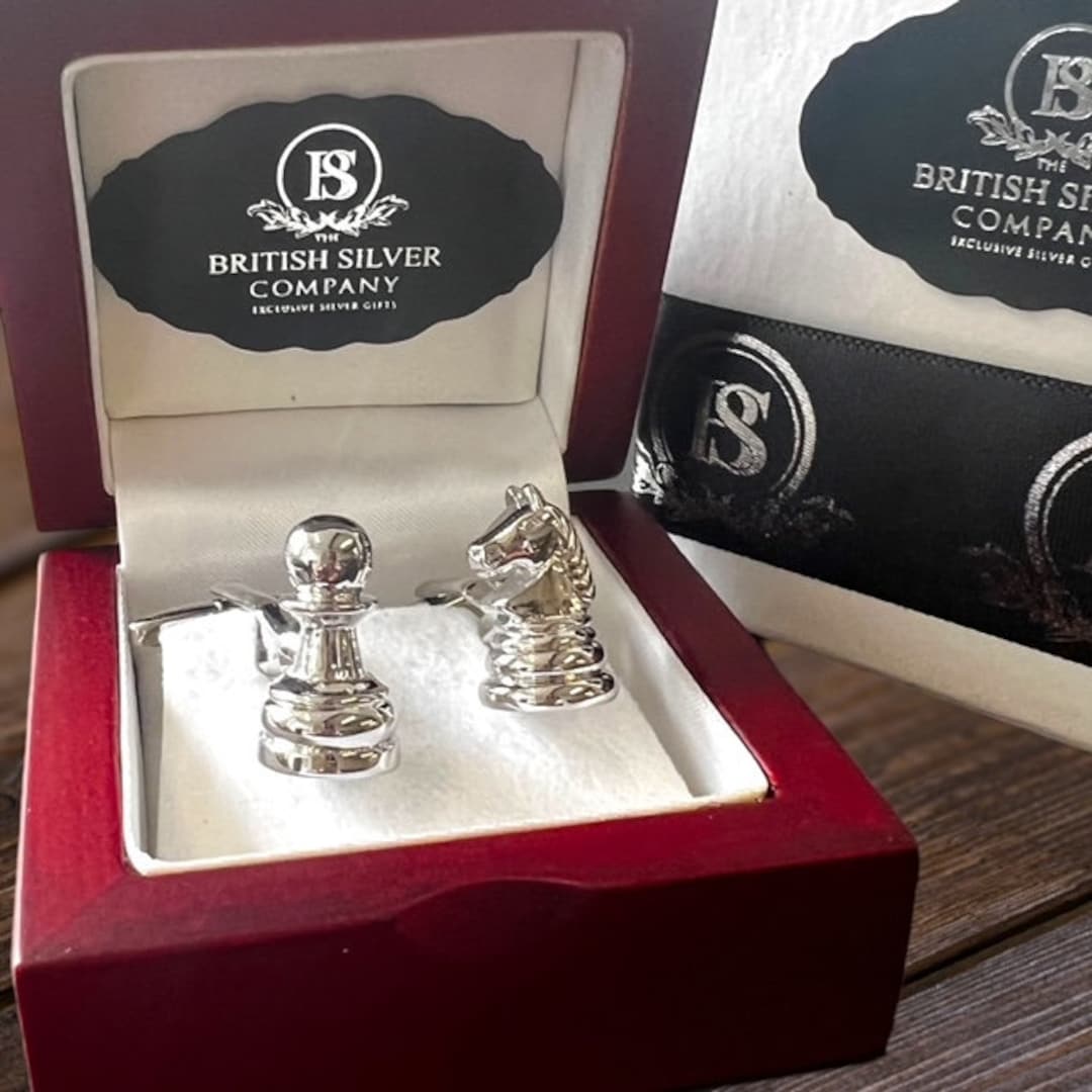 Chess Set Cufflinks Set Pure Silver Clad King and Pawn Chess Pieces ...