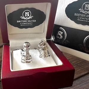 Chess Set Cufflinks Set Pure Silver Clad King and Pawn Chess Pieces ...