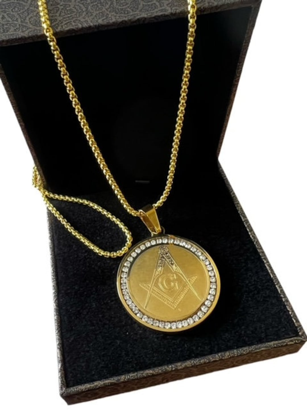 Personalised Masonic Necklace and Chain Engraved 24k Gold Clad Pendant ...