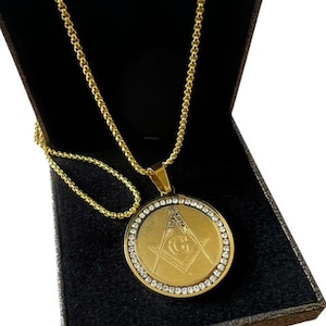 Personalised Masonic Necklace and Chain Engraved 24k Gold Clad Pendant ...