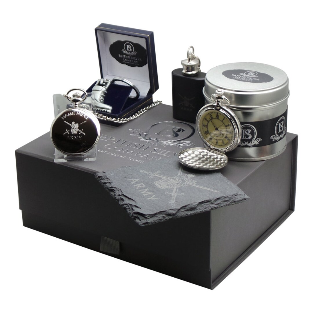 British Army Engraved Luxury Gift Hamper Pocket Watch Hip Flask Boot ...