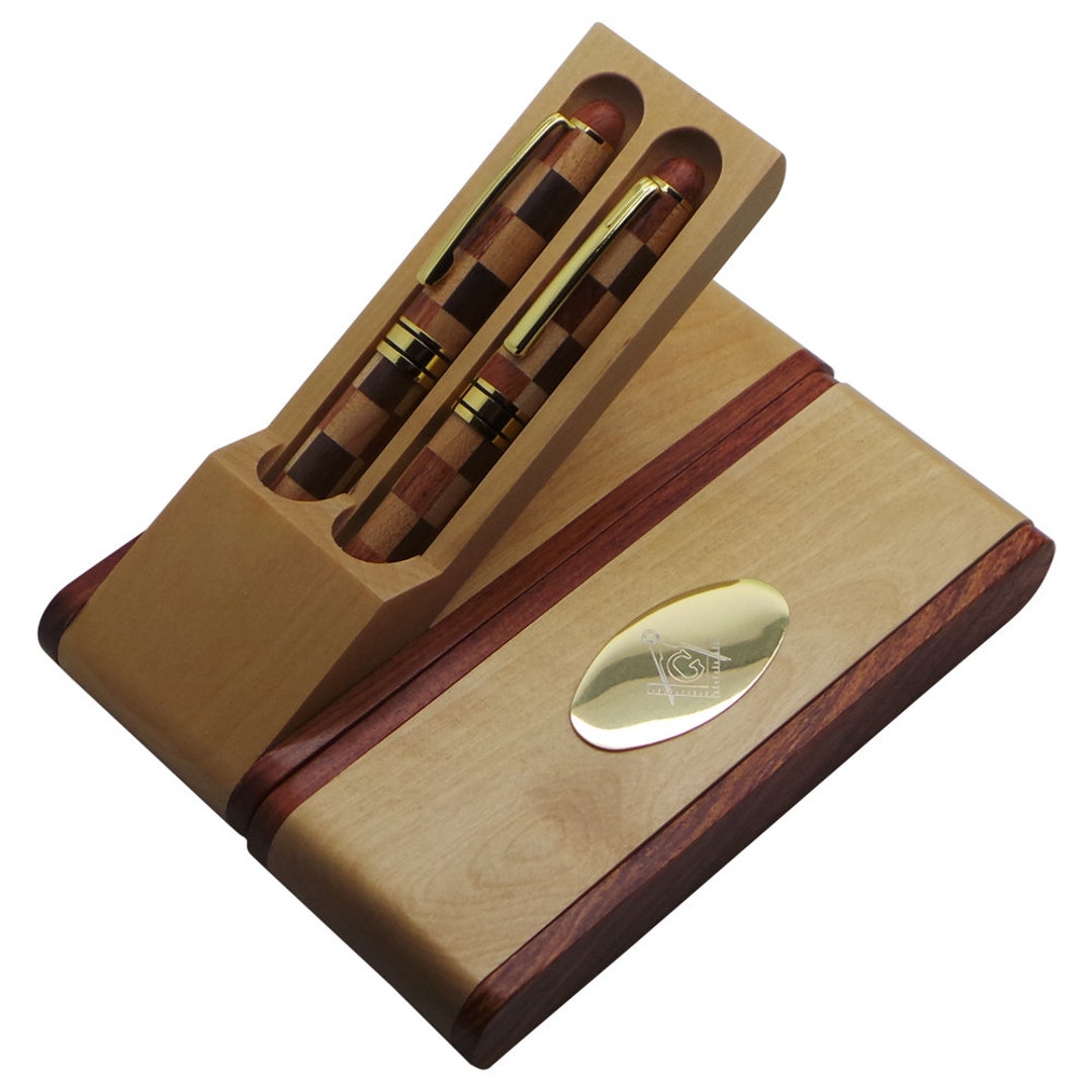 Freemason Luxury Wood Double Pen Set Desk Stand Executive Ballpoint ...