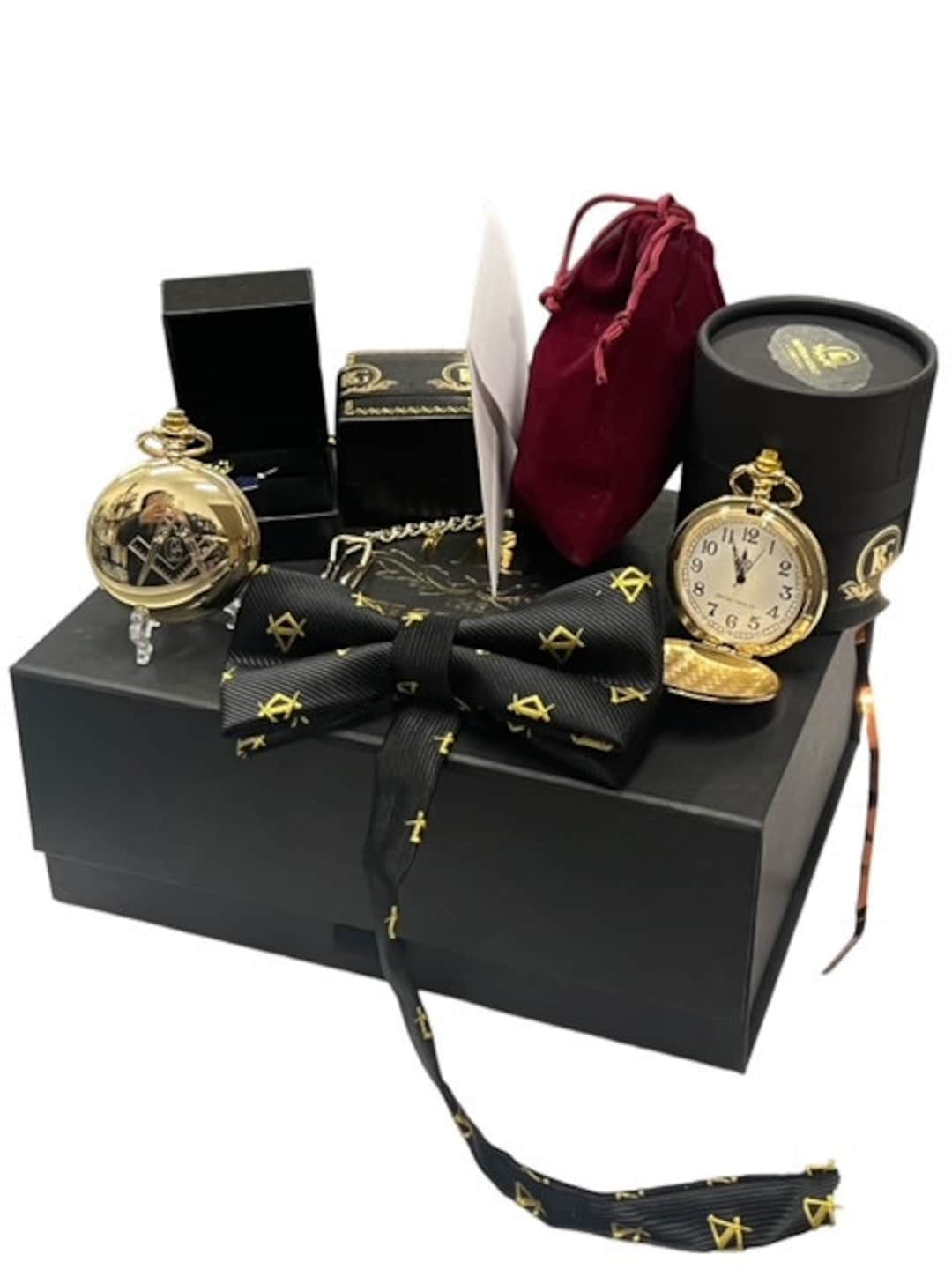 Masonic Gift Hamper Personalised Engraved Gold Pocket Watch Lapel Pin ...