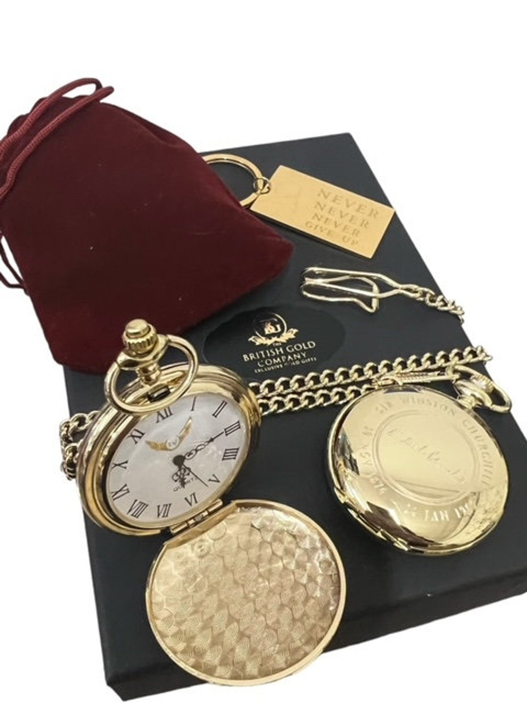 Sir Winston Churchill Gold Clad Signature Personalised Pocket Watch AND ...