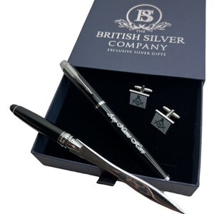 Personalised Masonic Engraved Pen and Silver Letter Parcel Opener and ...
