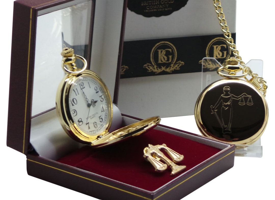 Legal Scales of Justice Pocket Watch With Chain and Law Lapel Pin Free ...