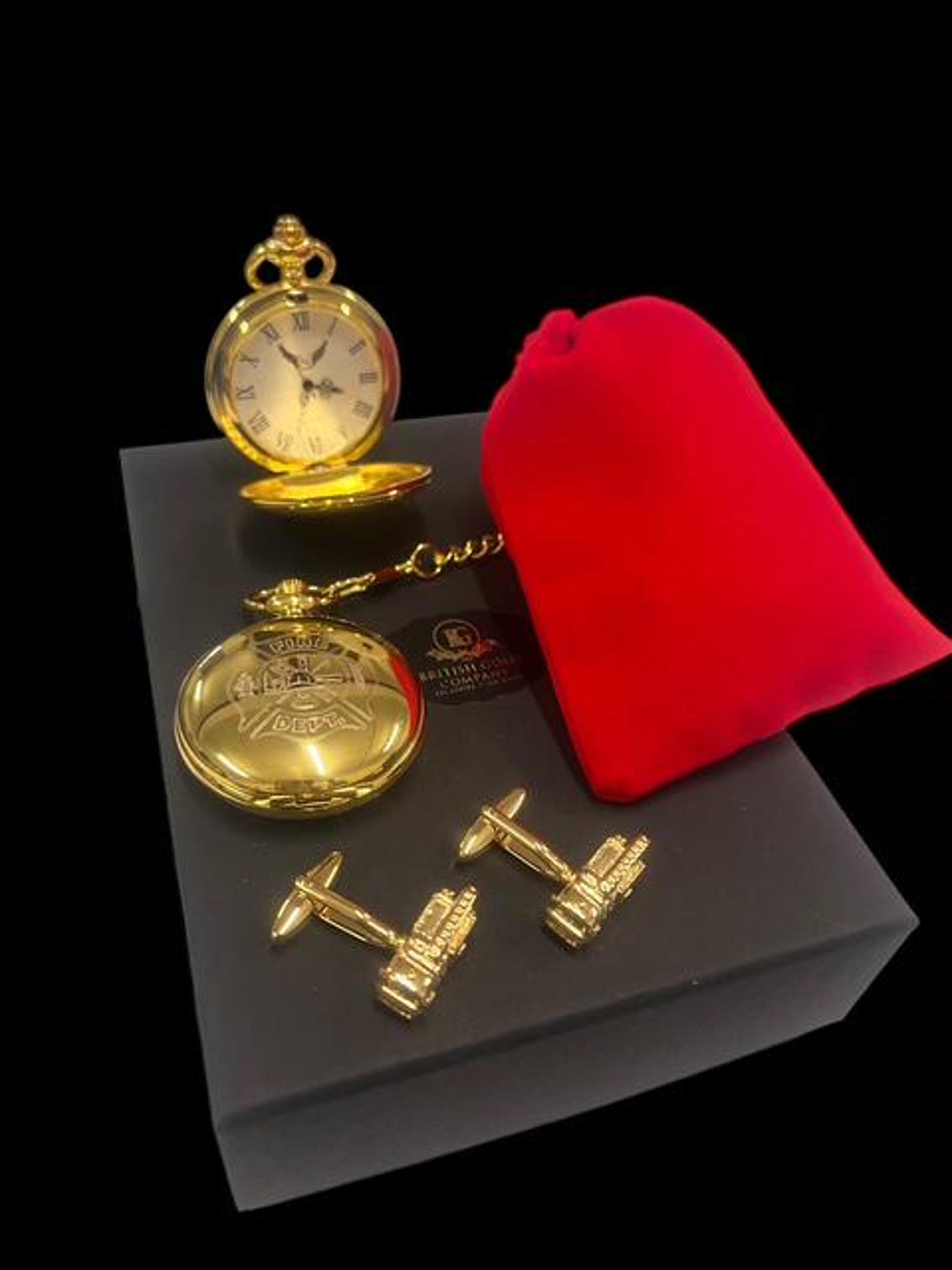 Personalised Firefighter Pocket Watch and Engine Cufflinks in Luxury ...
