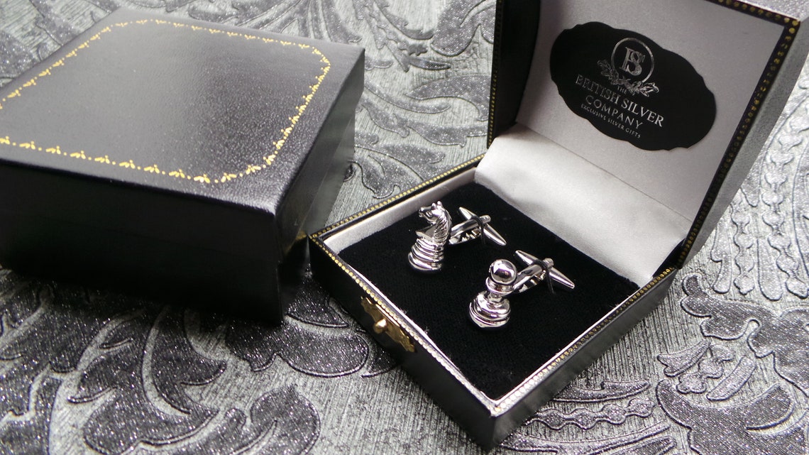 Chess Set Cufflinks Set Pure Silver Plated In-house King and - Etsy