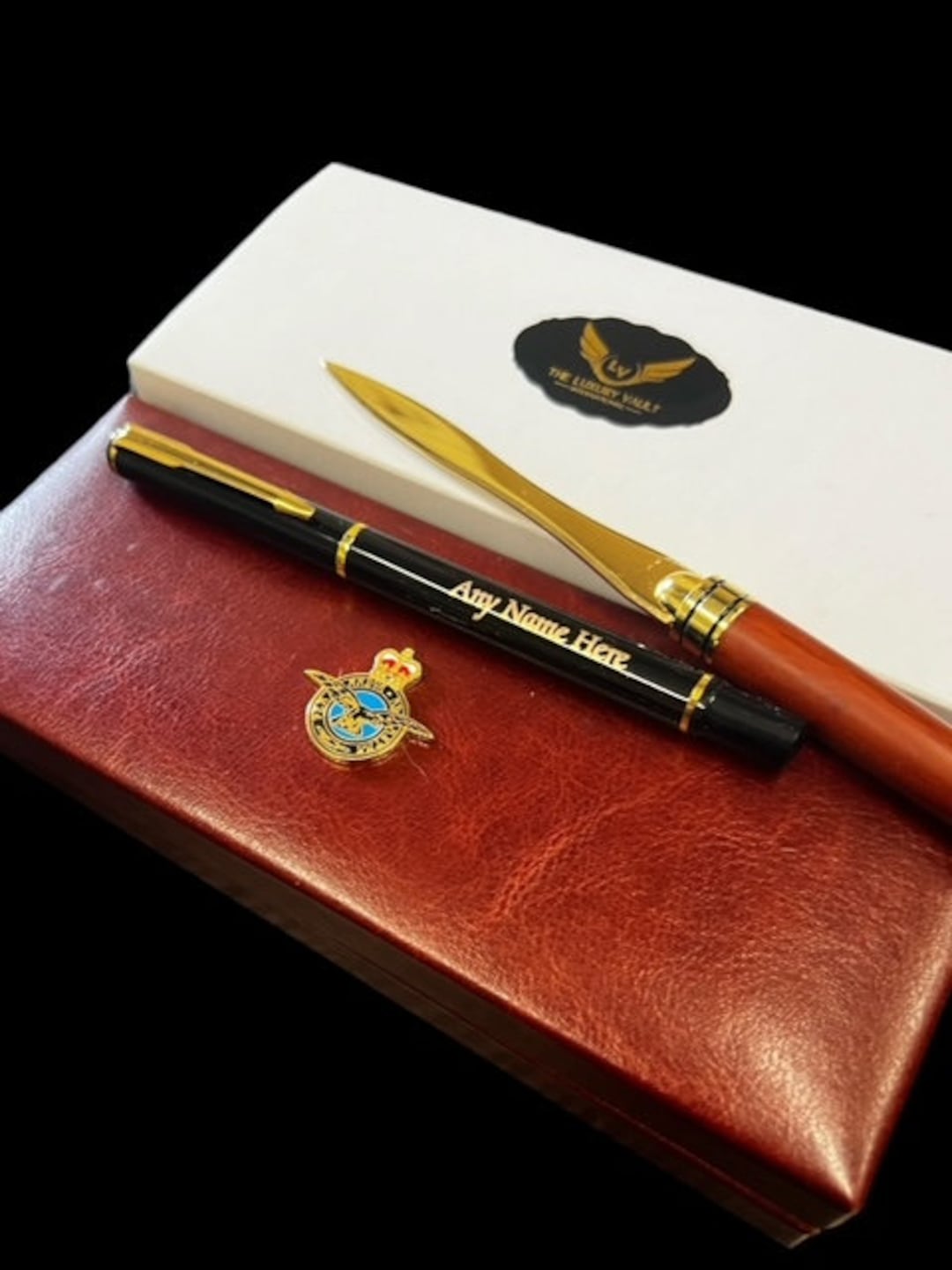 RAF 24k Gold Clad Engraved Pen Royal Air Force Luxury Gift Set Leather ...
