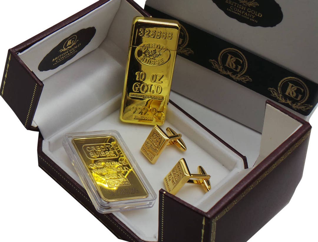 Gold Bullion Bar Ingot Style 24k Clad Cufflinks and Bar and Cigarette ...