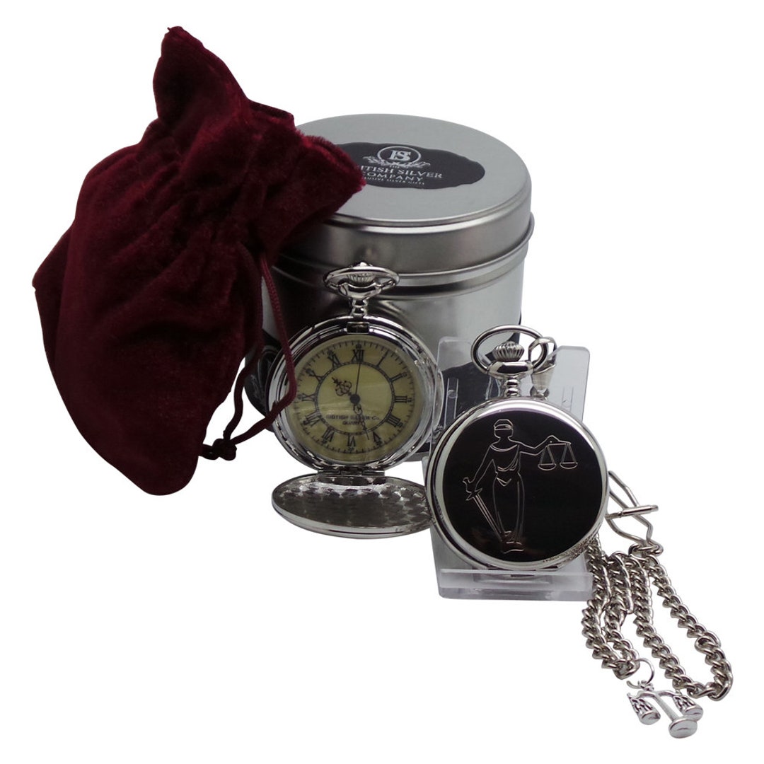 Law Legal Scales of Justice Pocket Watch Personalised With Chain and ...