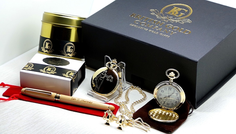 Personalised Lawyer Gift Hamper Gold Pocket Watch Legal Scales of ...