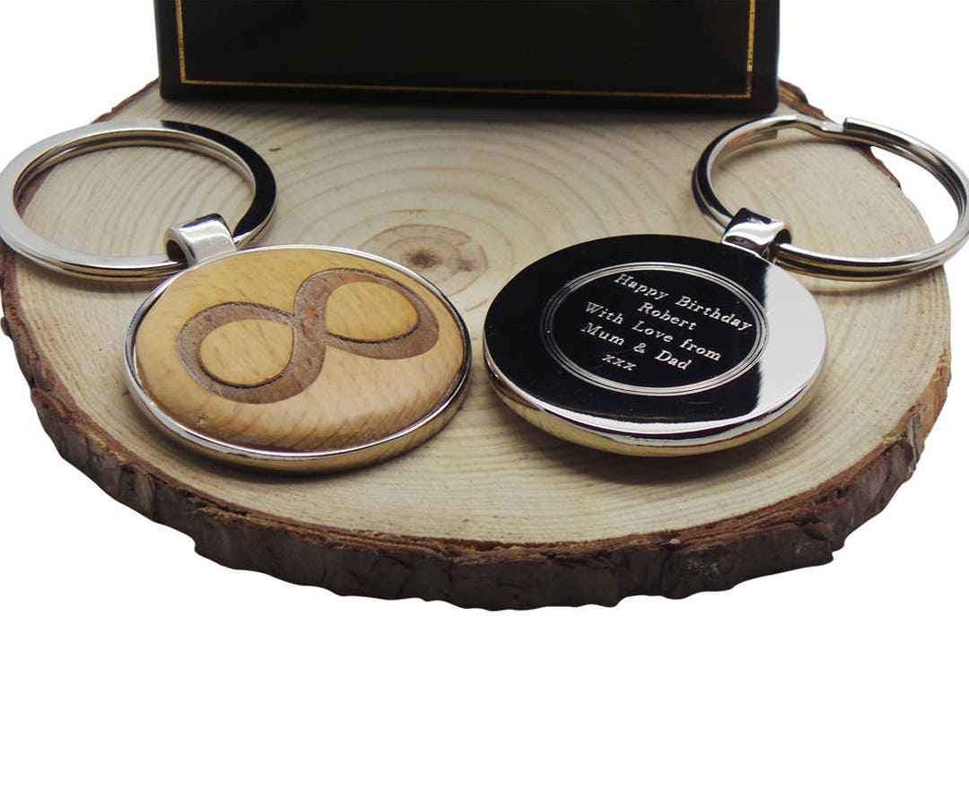 Infinity Symbol Keyring Personalised Silver or 24k Gold Plated Engraved ...