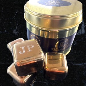 Personalised Gold Ice Cubes 4 Piece Gift Set Custom Engraved Whiskey ...
