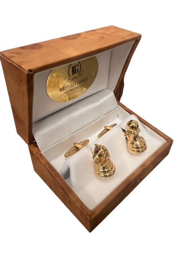 Chess Set Cufflinks Set 24k Gold Clad Knight and Pawn Chess Pieces Cuff ...