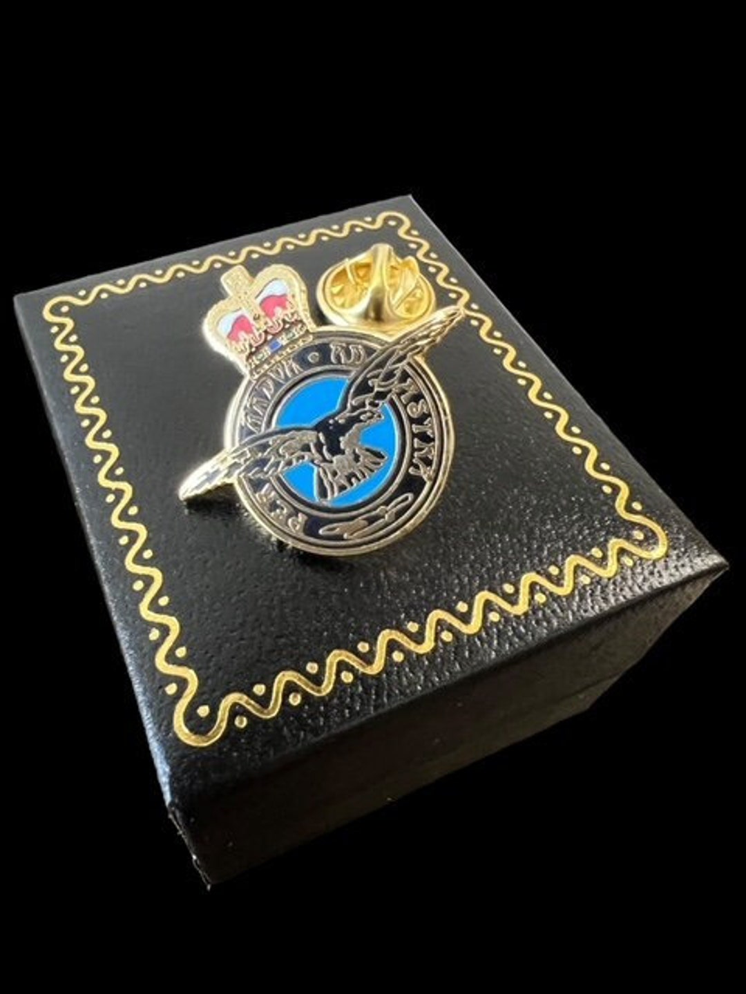 RAF Gold Lapel Pin 24k Clad Crest Royal Air Force Luxury Case Military ...