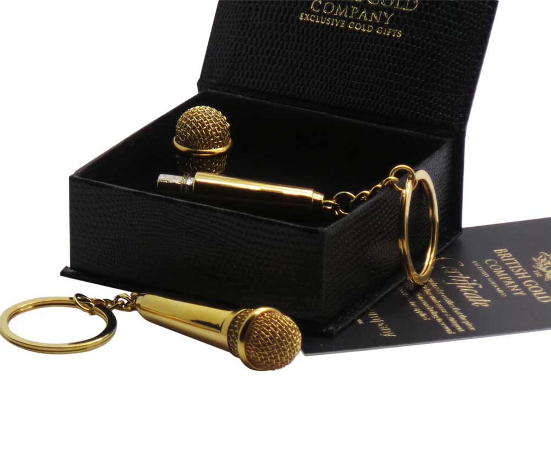 Microphone Keychain Pure 24K Clad Gold Key Ring Mic Keyring in Luxury ...
