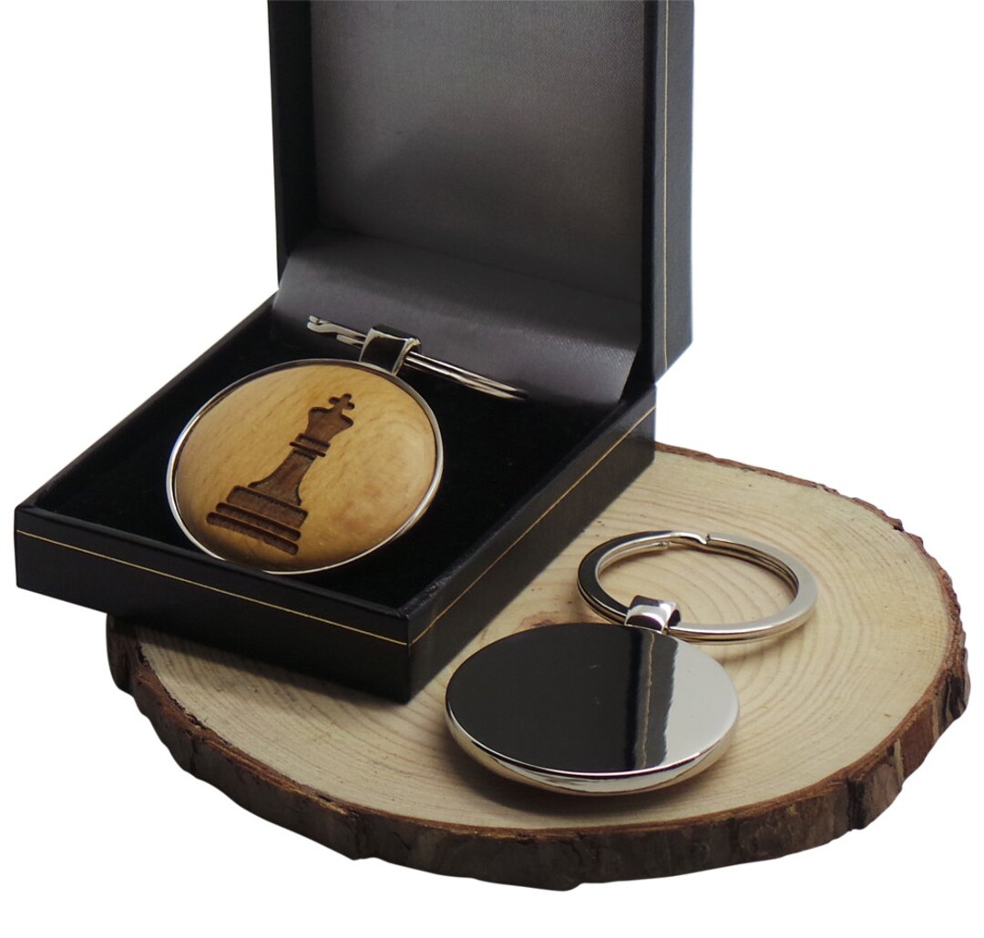 Chess King Wooden Keyring Personalised Silver or 24k Gold Plated Custom ...