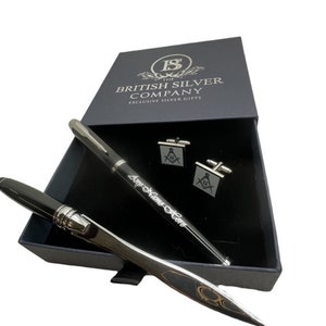 Personalised Masonic Engraved Pen and Silver Letter Parcel Opener and ...