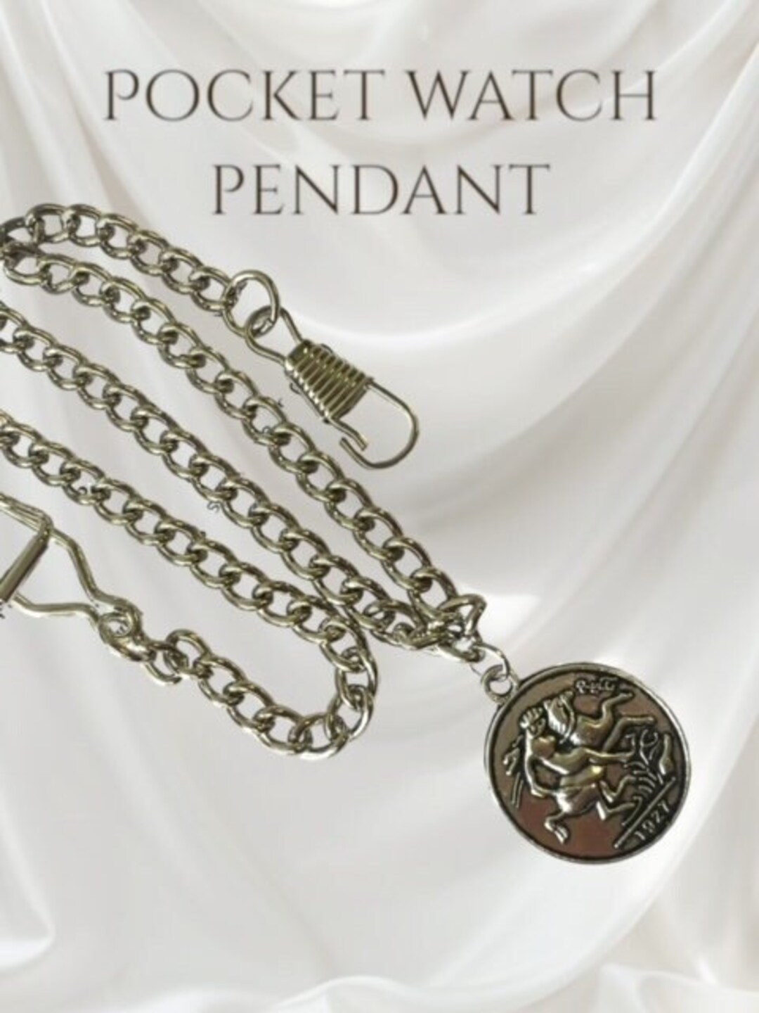 Silver Pocket Fob Watch Chain With Coin Fob Pendant for Waistcoat ...