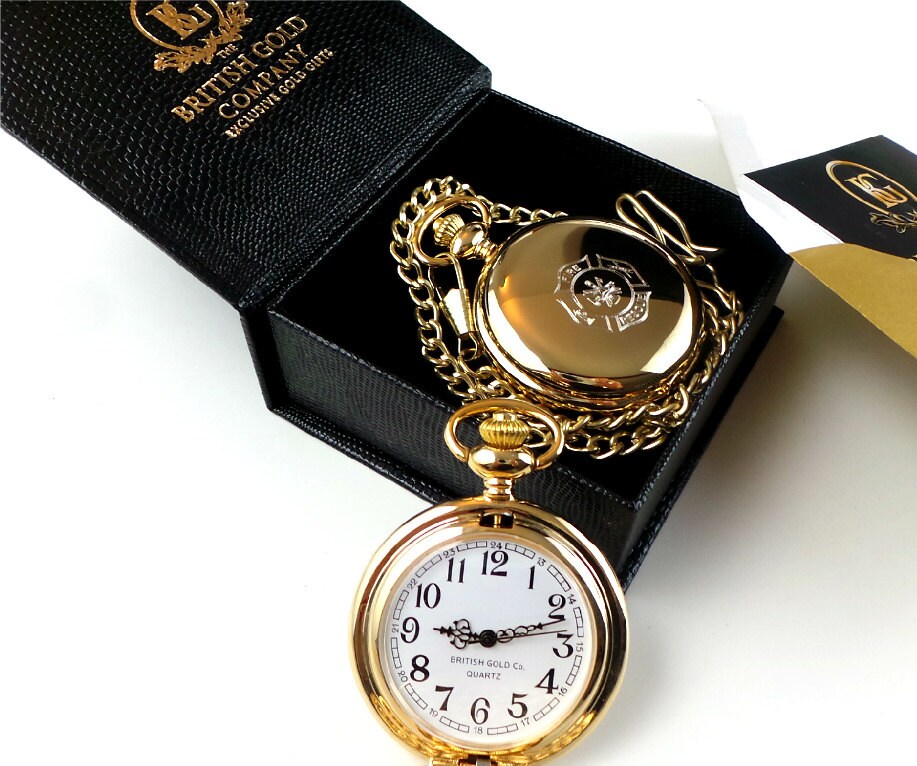 Firefighter 24k Gold Plated Pocket Watch in Luxury Gift Box Case ...