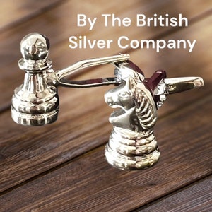 Chess Set Cufflinks Set Pure Silver Clad King and Pawn Chess Pieces ...