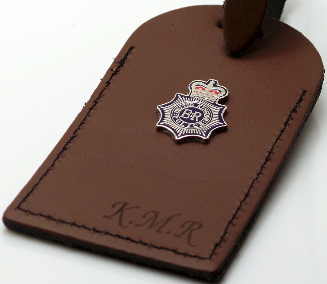 Personalised Police Leather Luggage Tag Engraved Travel Flight Suitcase ...