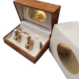 Chess Set Cufflinks Set 24k Gold Clad Knight and Pawn Chess Pieces Cuff ...