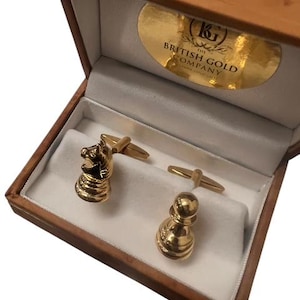 Chess Set Cufflinks Set 24k Gold Clad Knight and Pawn Chess Pieces Cuff ...