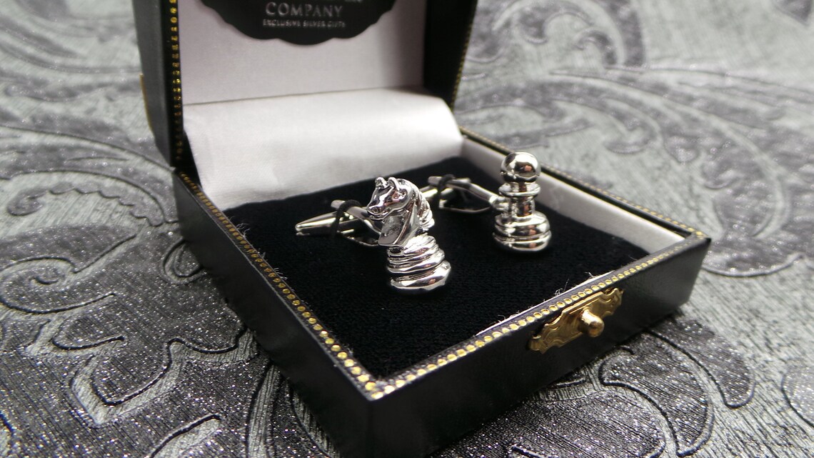 Chess Set Cufflinks Set Pure Silver Plated In-house King and - Etsy