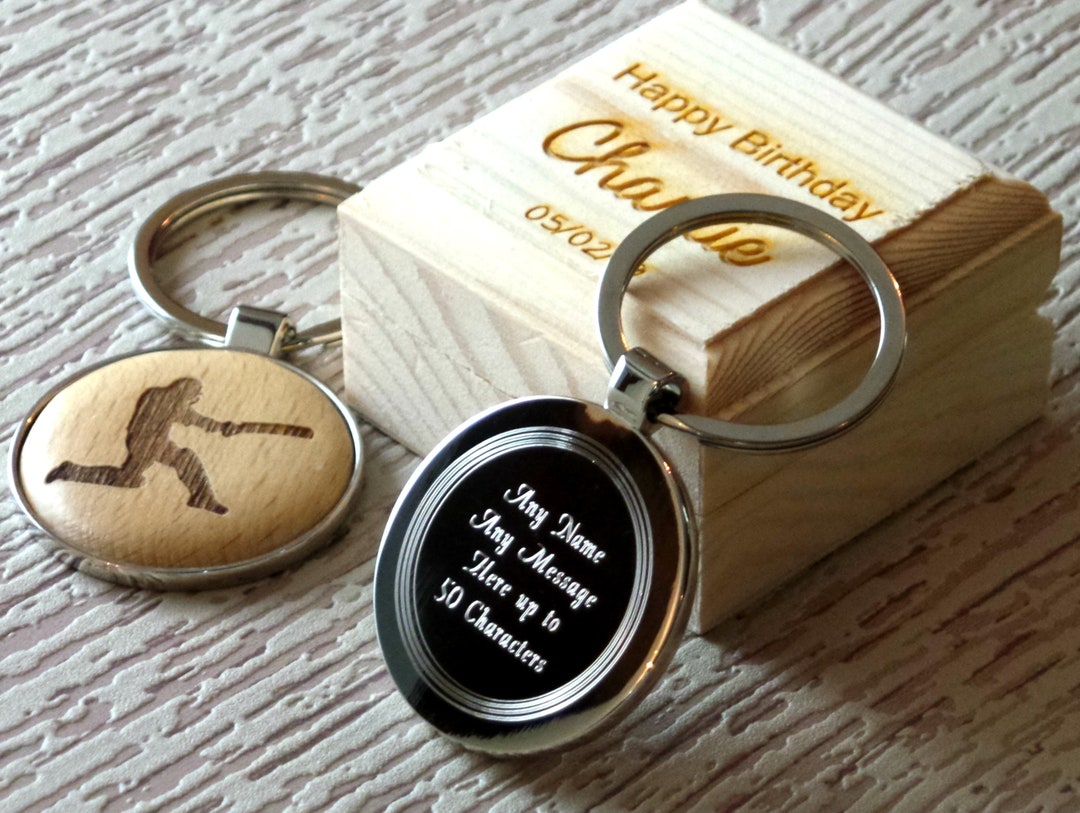 Cricket Personalised Keyring Custom Engraved Keychain Luxury Gift Box ...